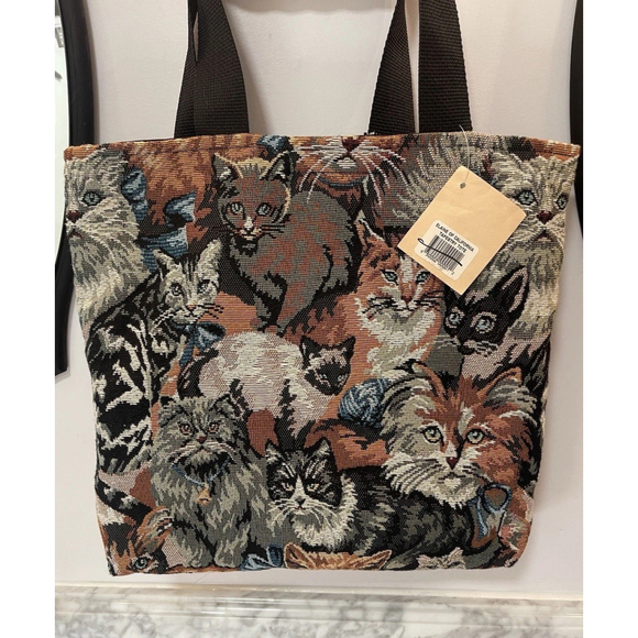Handmade | Bags | Nos Elaine Of California Cat Tapestry Tote Bag ...